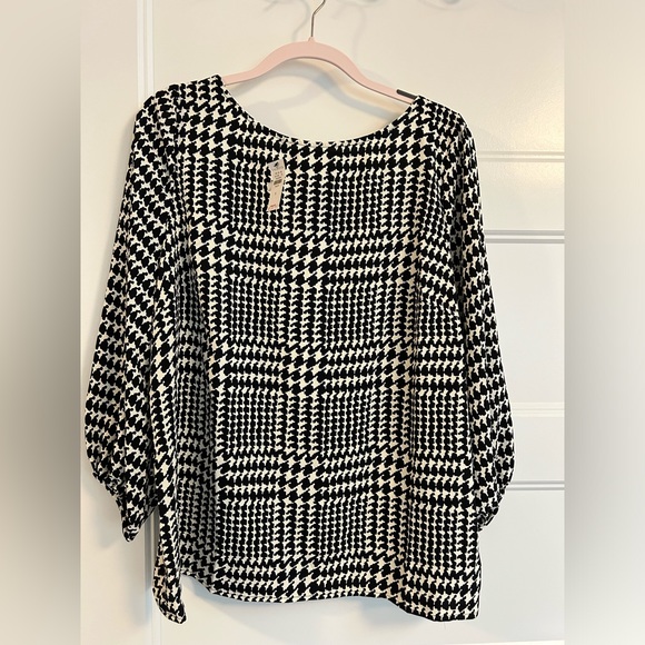 Talbots | Tops | Nwt Talbots Black Cream White Houndstooth Blouse X ...
